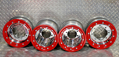 Honda Yamaha Banshee Raptor YFZ TRX ATV Beadlocks Front Rear | Polished Red