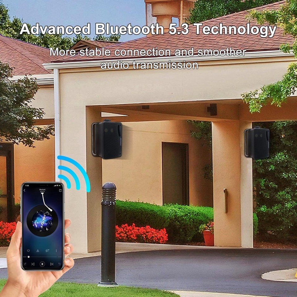 Patio Speakers Bluetooth Pair Powerful Bass Weatherproof Indoor Outdoor ...