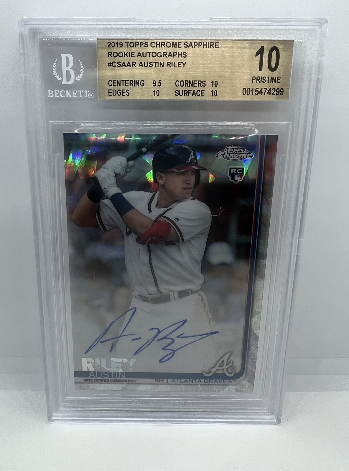 2019 Topps Chrome Sapphire Auto Austin Riley BGS 10 POP 1 Rookie Card ...