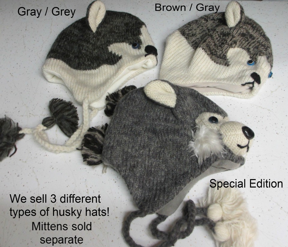 SIBERIAN HUSKY HAT huskies ADULT knit LINED deLux dog costume sled ...