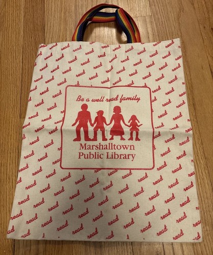 Vintage Marshalltown Iowa Public Library Bag Tote Rainbow Read Reader ...