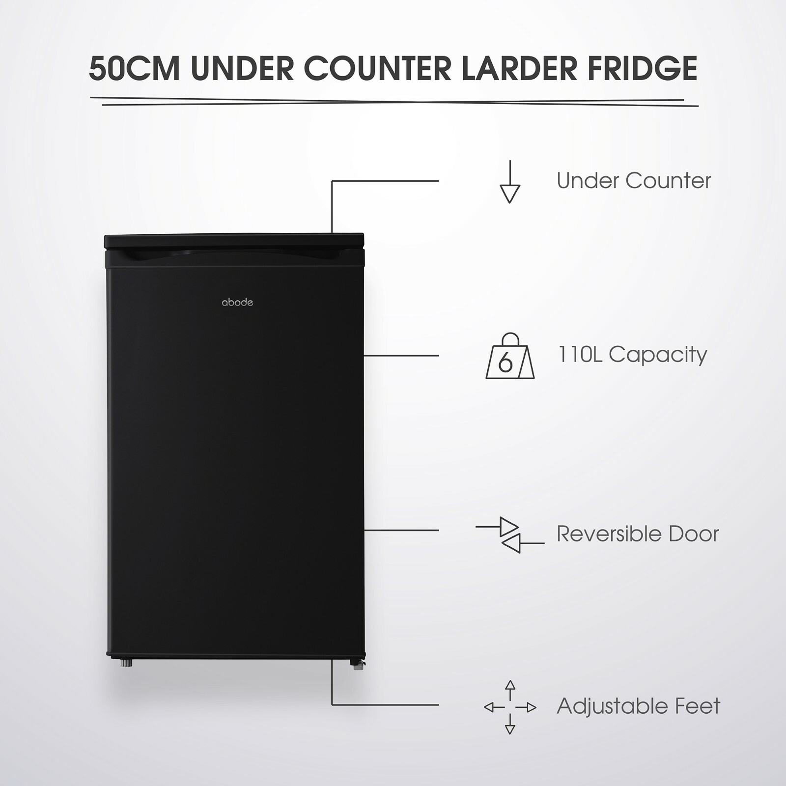 Abode Under Counter Fridge Larder Black 110L AUCLF50B 50cm Wide with 3 ...
