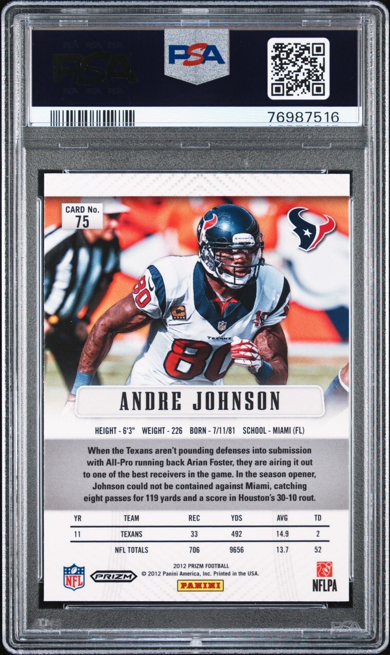 Andre Johnson 2012 Panini Prizm Green Football Card #75 PSA 10 1st Year ...