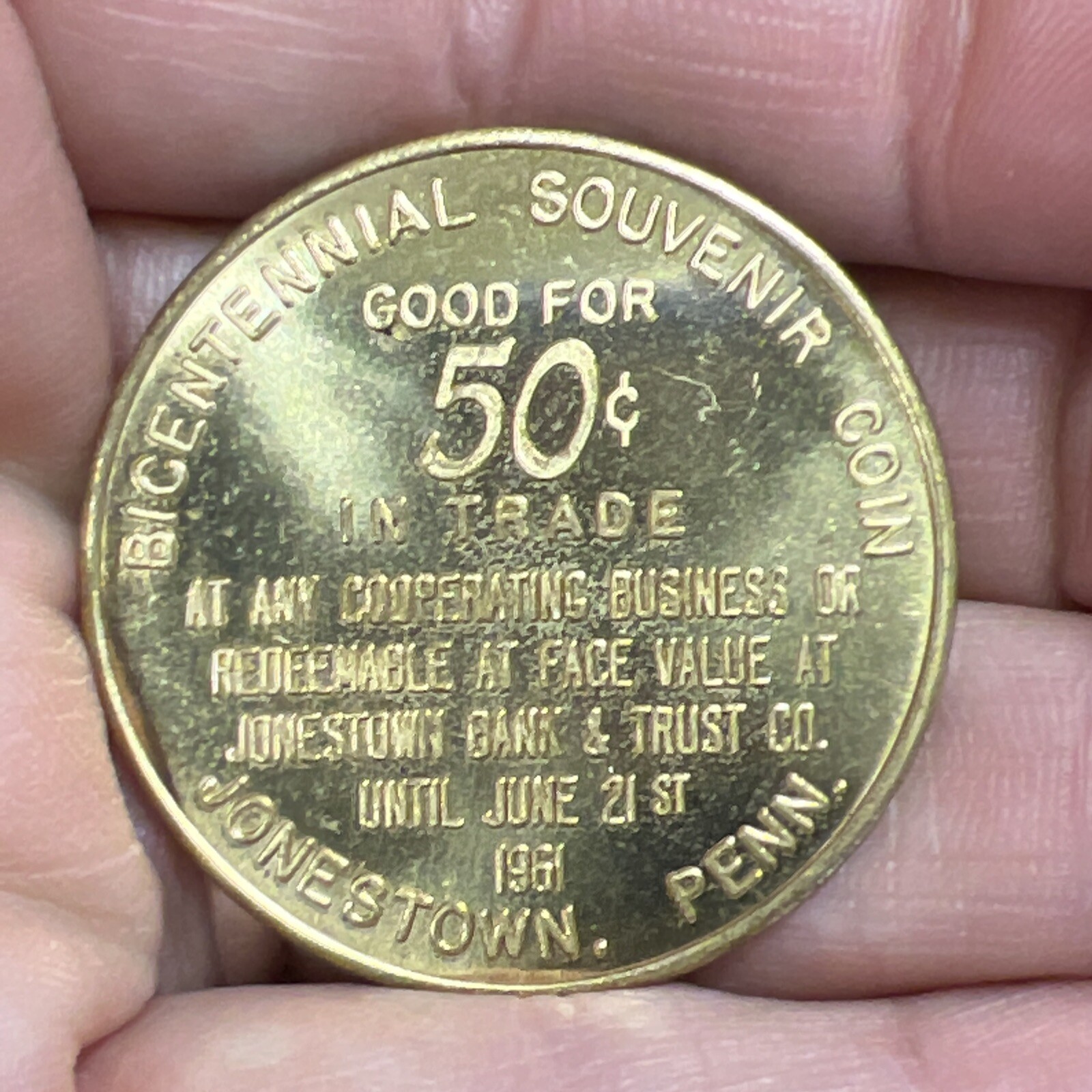 Vintage 1961 Jonestown Pa Bicentennial 50 Cent Souvenir Coin 1761