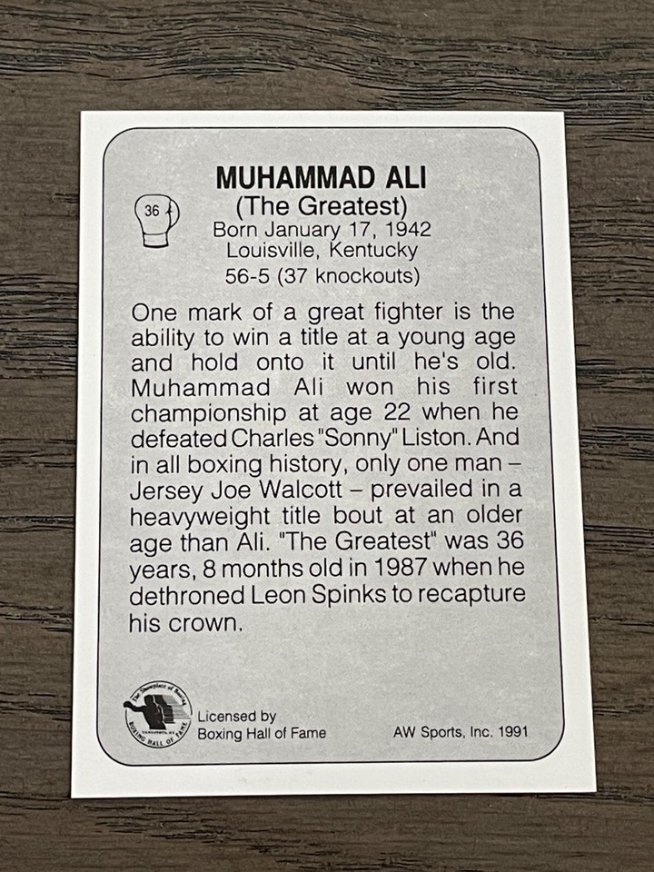 1991 All World Boxing Muhammad Ali Bonus Card #5 #36 (B) | eBay