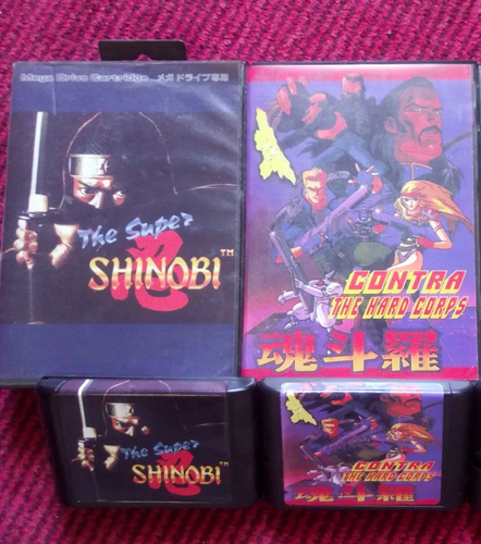 Famiclone rare game 2 cartridges contra shinobi big box for sega drive ...