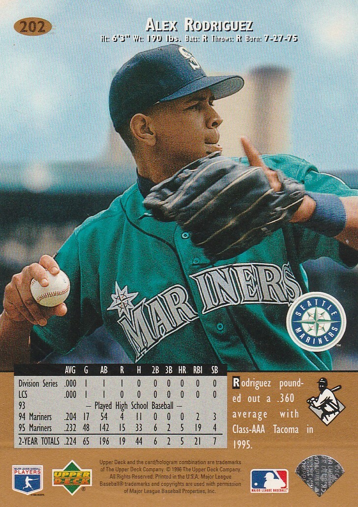 1996 UPPER DECK ALEX RODRIGUEZ CARD #202 MINT CARD | eBay