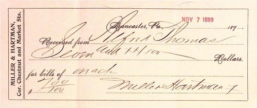 Miller & Hartman Lancaster PA 1899 Bank Check | eBay