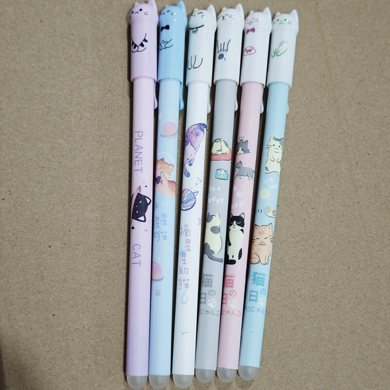 6Pcs 0.5mm Cute Cat Tail Erasable Gel Pen Set School Office Writing ...