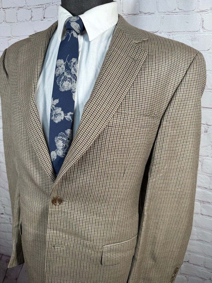 CHAPS Mens Khaki Tan Houndstooth Check SILK WOOL Sport Coat Blazer ...