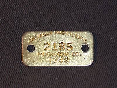 Vintage 1948 Muskegon County MICHIGAN Dog tag tax #2185 Collectible ...