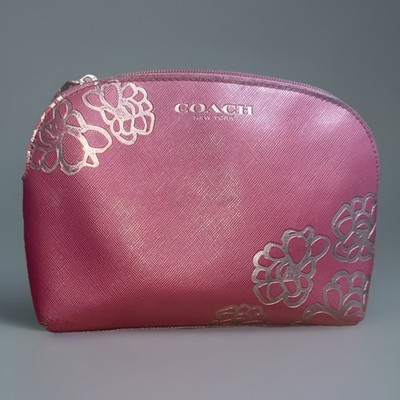 COACH BURGUNDY FLOWERS COSMETIC MAKEUP BAG RARE | eBay