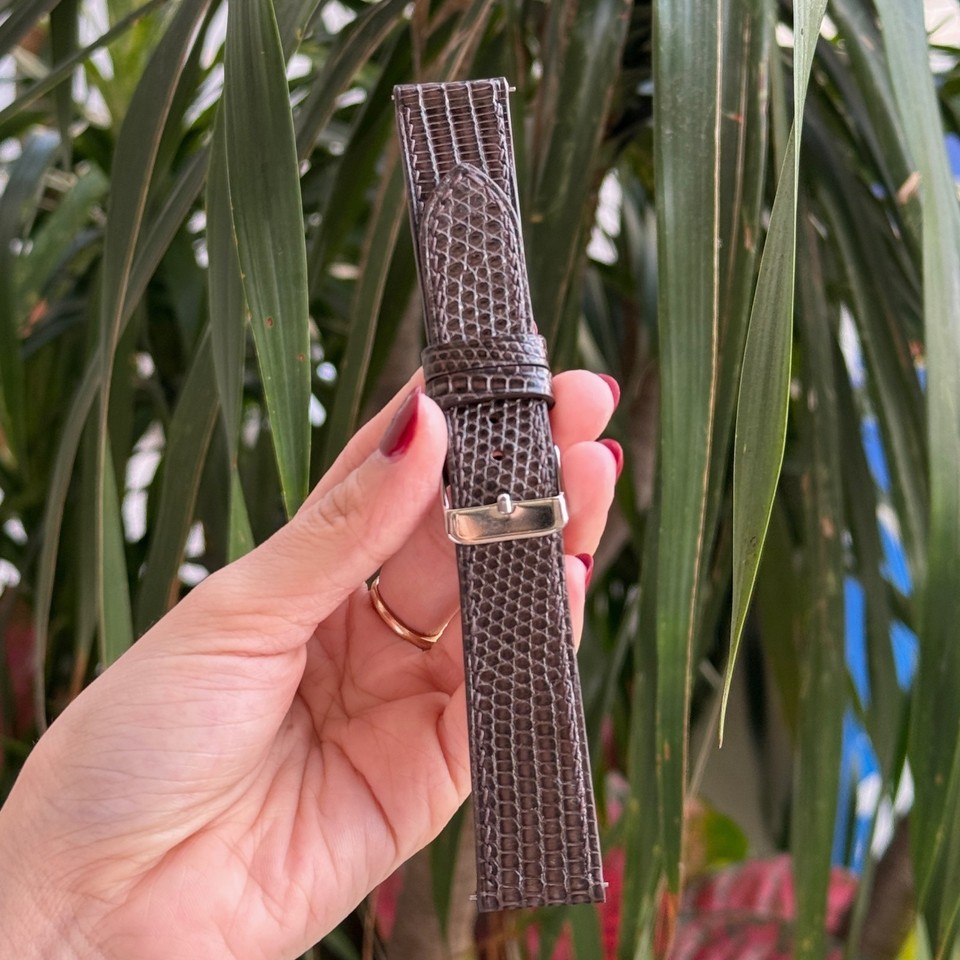 Flat Brown Lizard Leather Watch Strap Men Real Lizard Watch Band 18mm ...