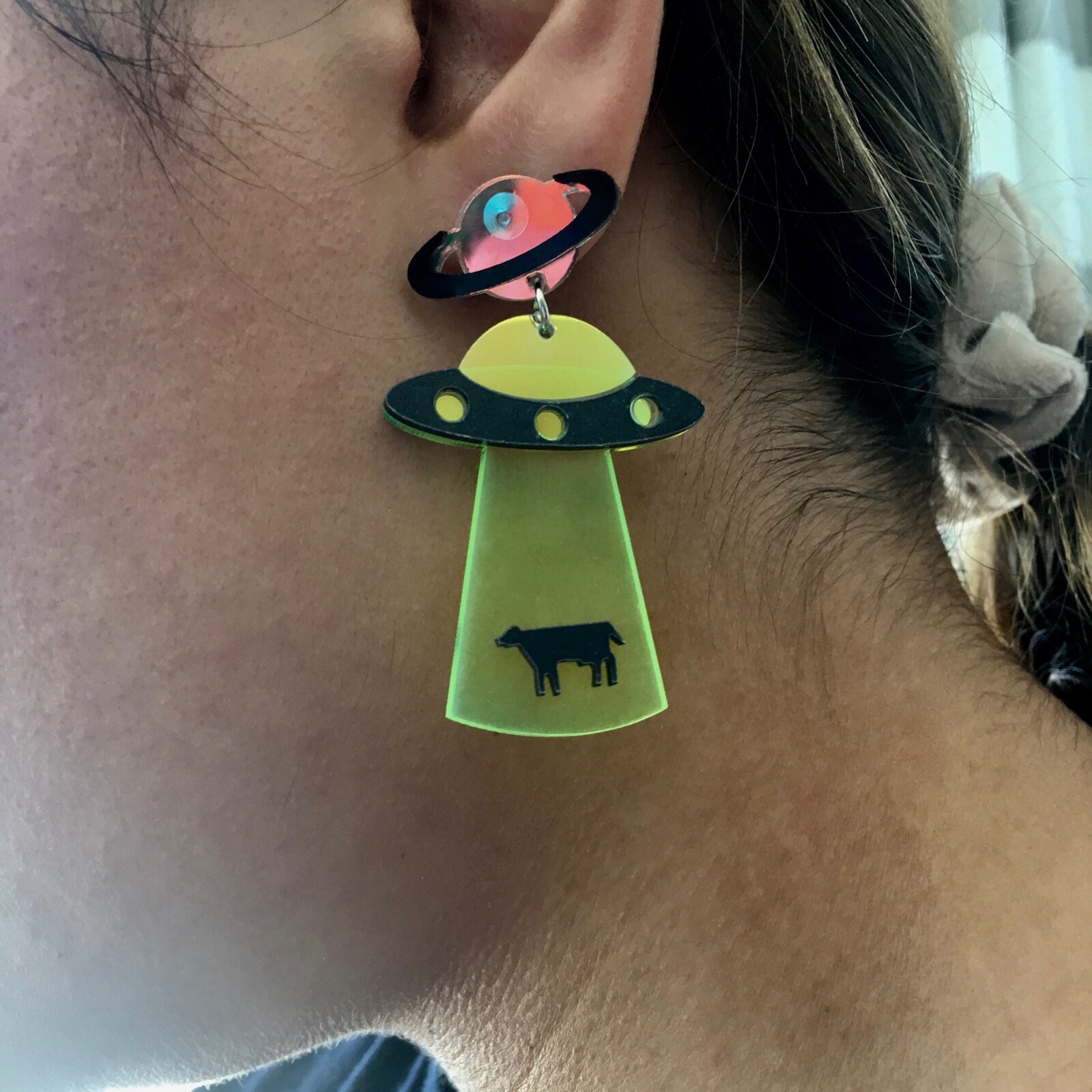 UFO Alien Abduction Cow Acrylic Laser Cut Dangle Earrings | eBay
