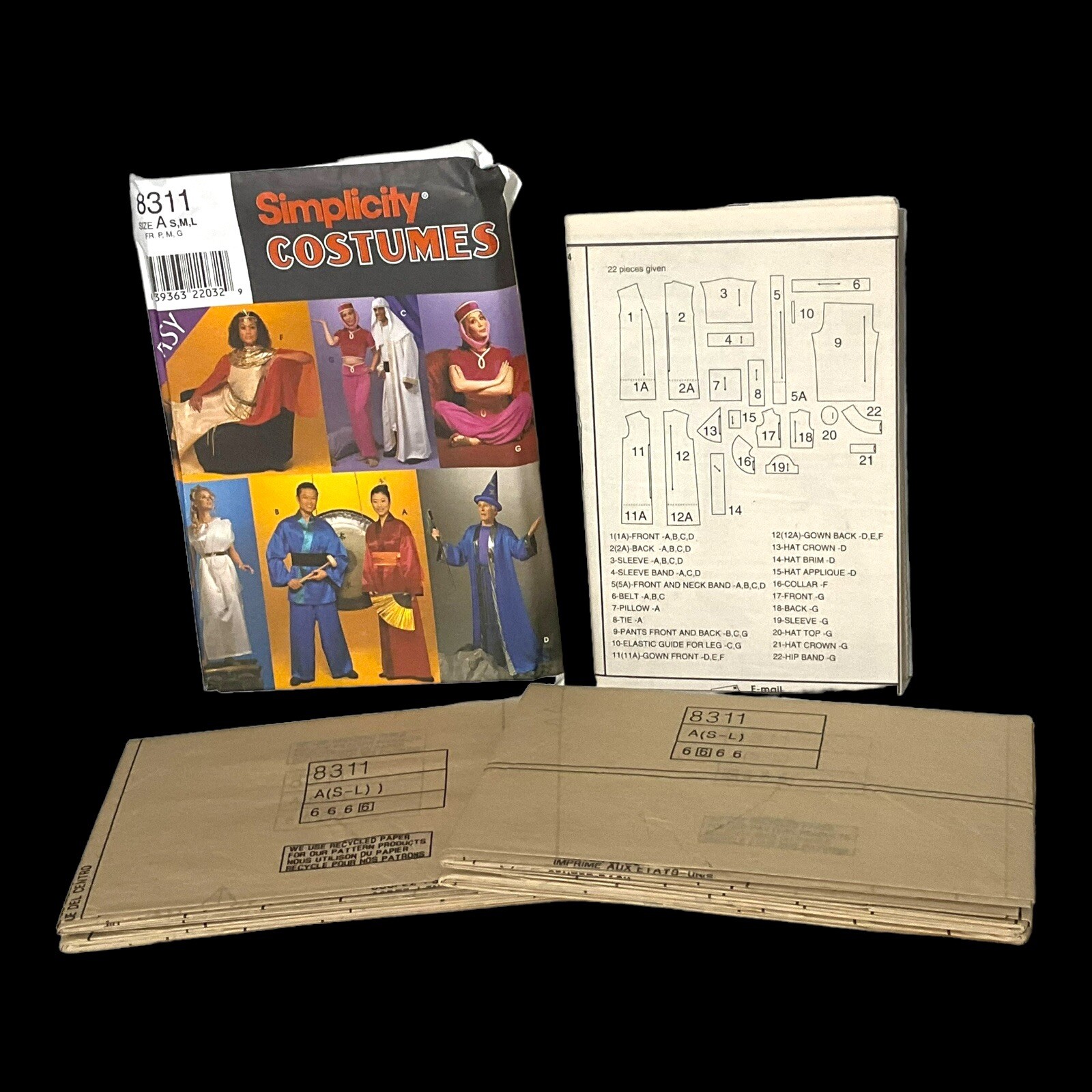 Simplicity Pattern 8311 Costumes Egyptian Jeanie Wizard Rome Asian Sz S ...