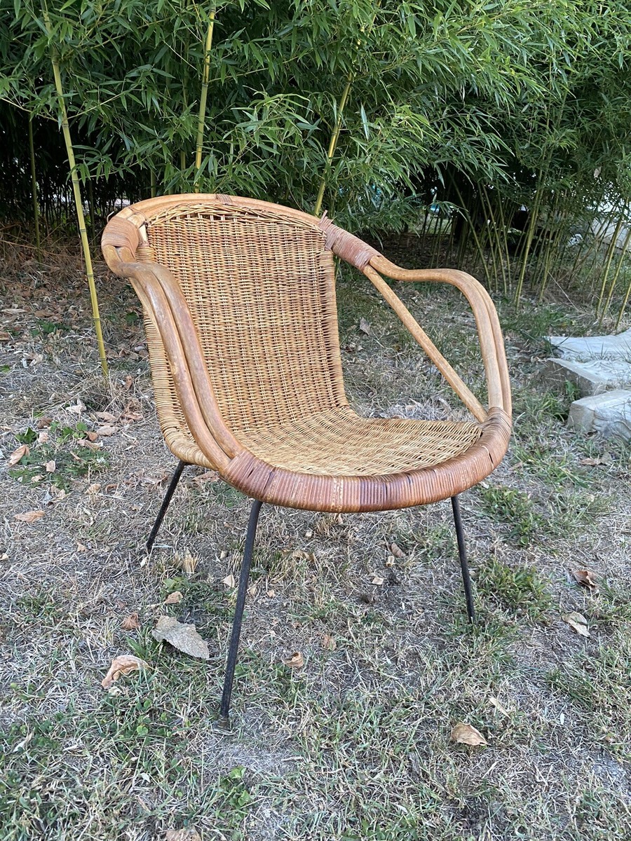 Vintage Wicker Chair Garden Arts & Crafts Wicker & Rattan Armchair