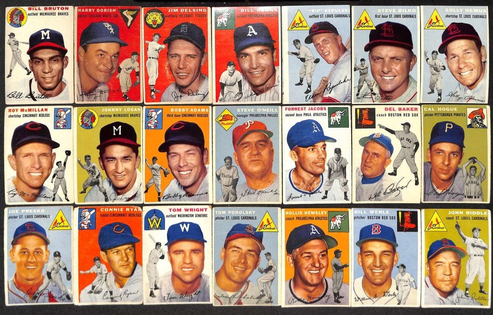 1954 Topps GOOD avg lot of 116 diff baseball cards vy low grade BV$3150 ...