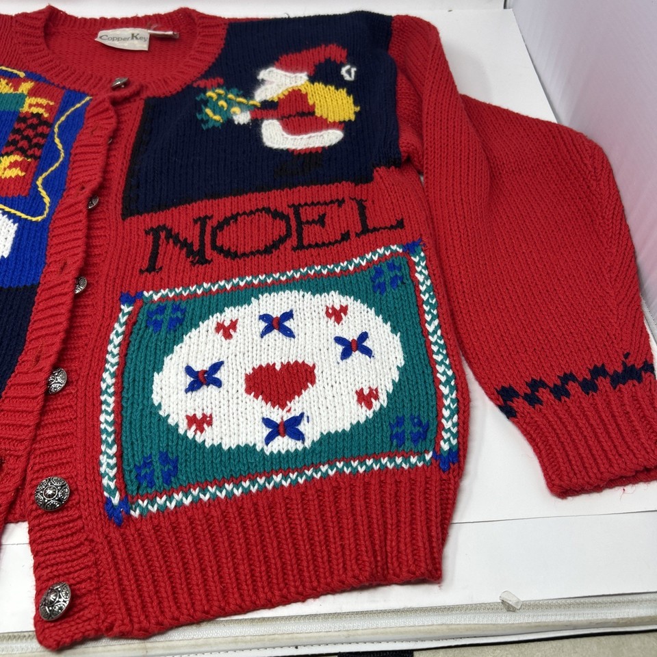 VTG Copper key Christmas Sweater Cardigan Women's Large. Noel/Santa ...