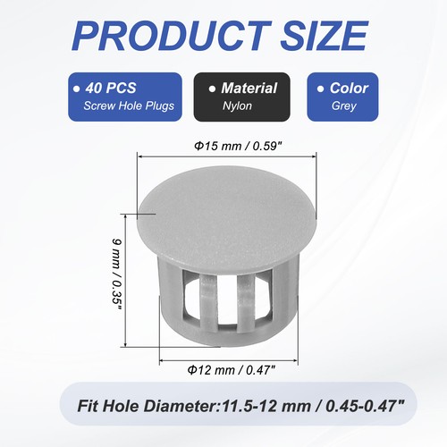 40 Pcs 12mm/1/2" Plastic Hole Plugs, Flush Type Round Plug Grey ...