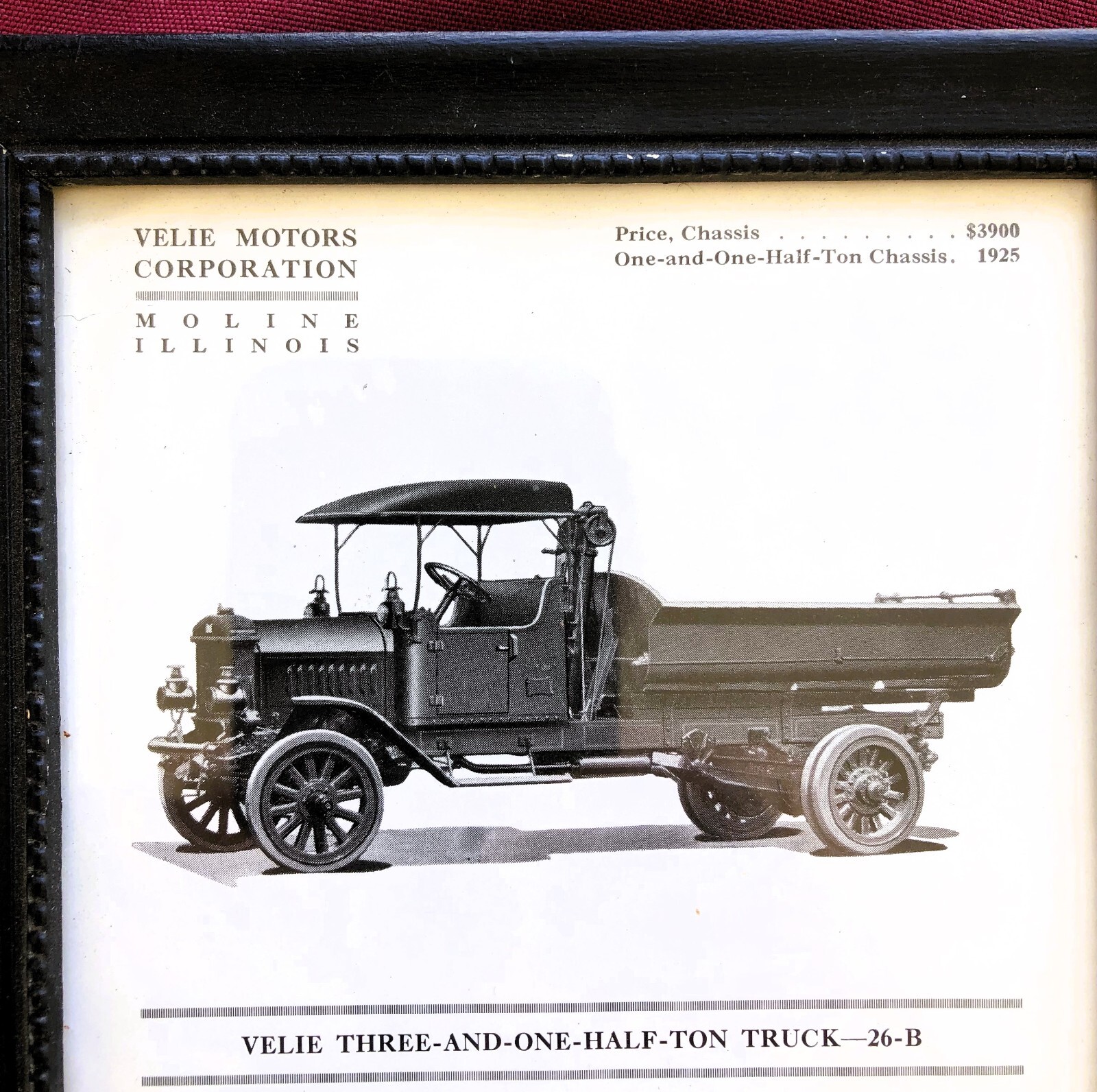 1926 VELIE MOTORS 3 1/2 TON TRUCK ADVERTISING SPECIFICATION SHEET ...