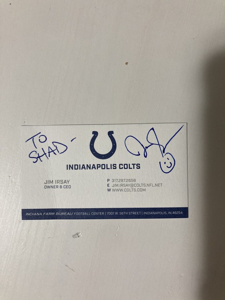 Indianapolis Colts Owner JIM IRSAY Signed Business Card NFL FOOTBALL ...
