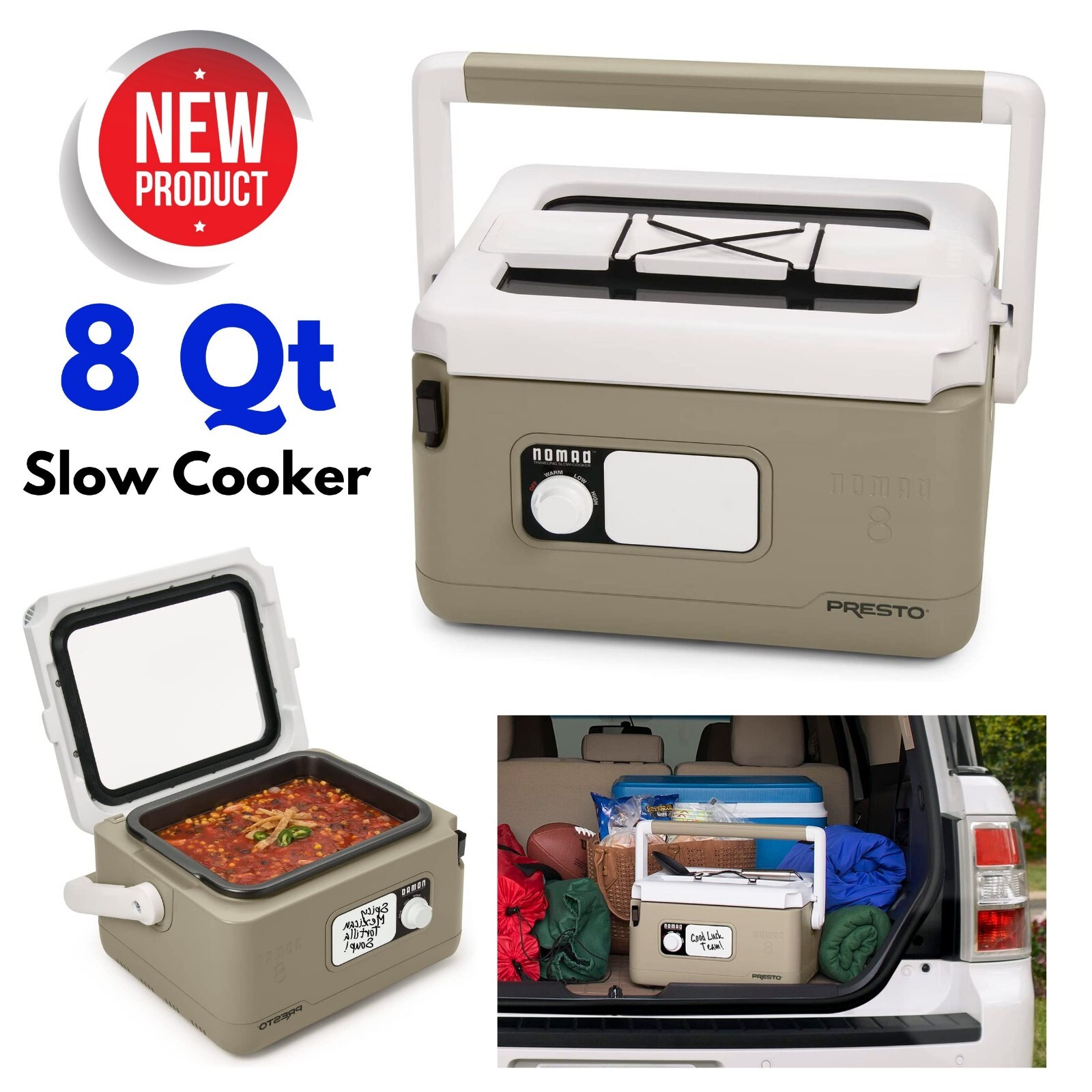 8qt Traveling Slow Cooker Portable Crockpot for Stew/Soup RV Camping ...