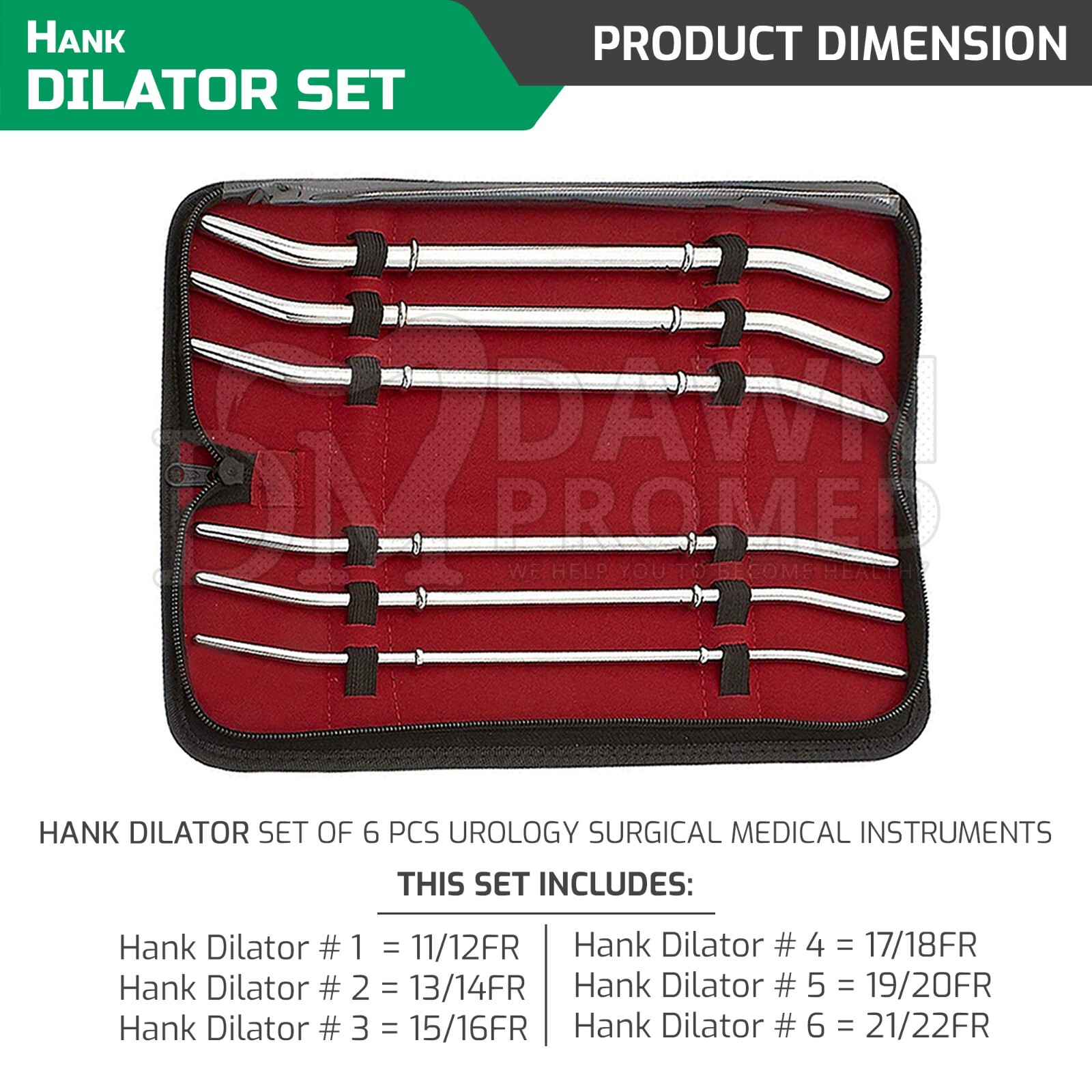 6 Pcs Hank Uterine Dilator Set 11″ Curved Double Ended OB/GYNE Inst ...