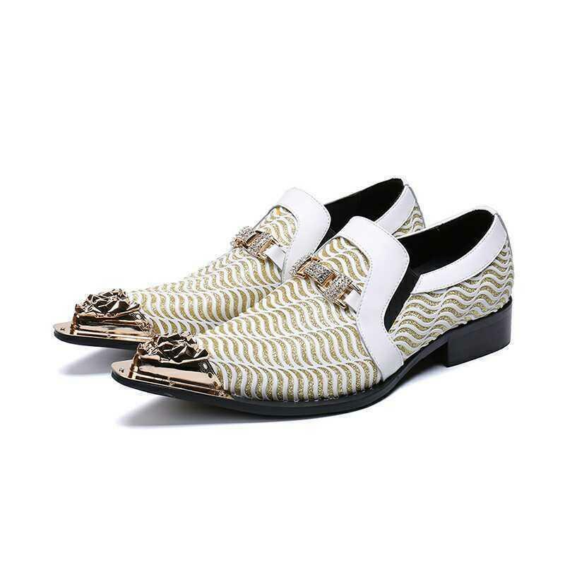 Men's Fashion Formal Metal Decor Pointy Toe Leather Shoes Youth Wedding ...