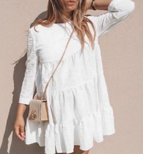 ZARA Womens S The Sharon Textured Weave Tiered Dress Tunic White | eBay