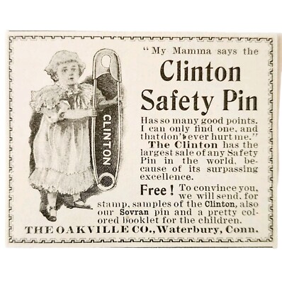 Clinton Safety Pin 1897 Advertisement Victorian Oakville Company ...