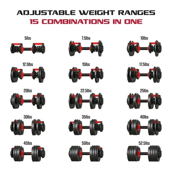 Dumbbell Weights Set 5-52.5Lbs Quick-Select Adjustable Compact Training ...