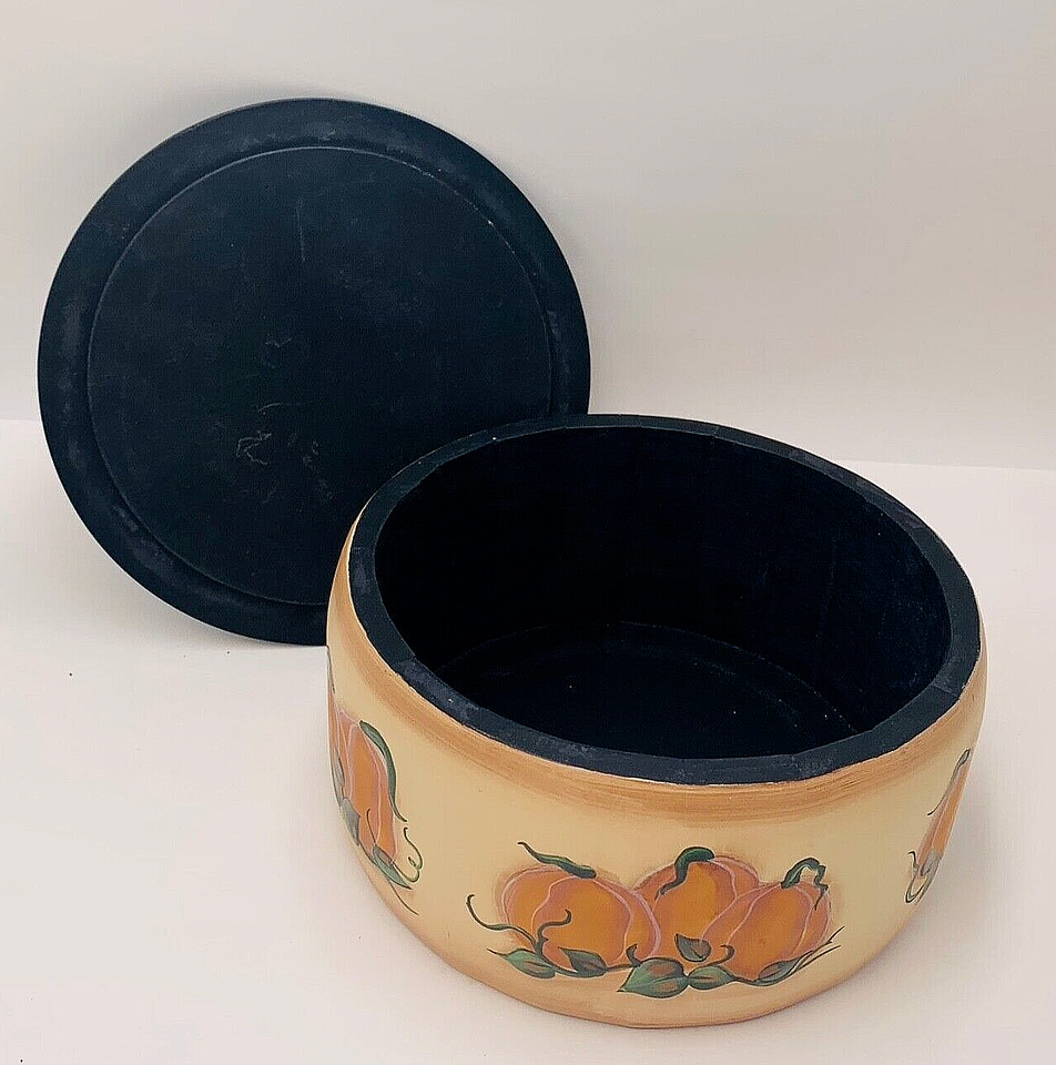 3 Wood Round Nesting Boxes w/Lids Hand Painted Pumpkins Autumn Folk Art ...
