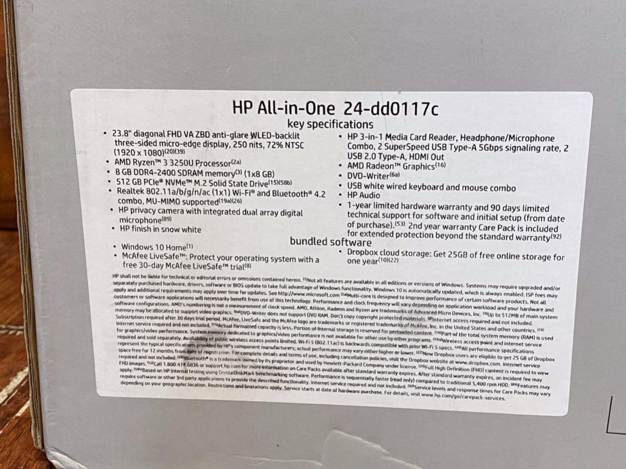 HP 24 ALL-IN-ONE PC 23.8" AMD RYZEN 3 PROCESSOR 8GB DDR4 512GB SSD ...