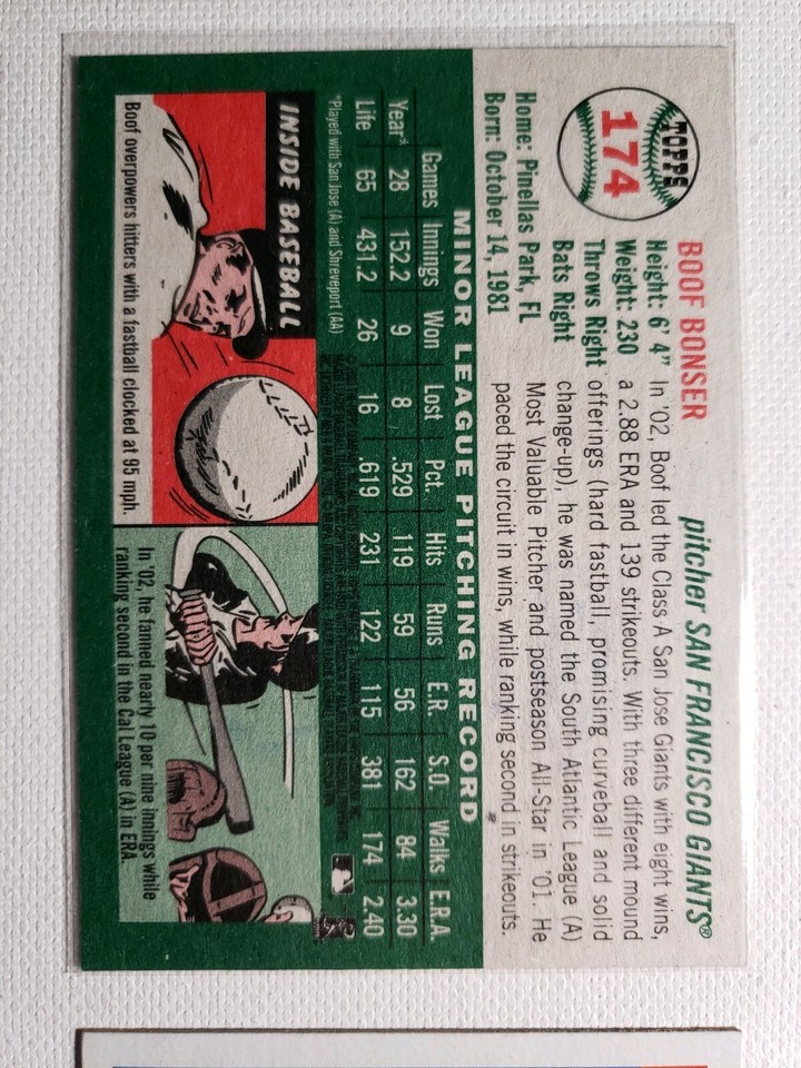 2003 Topps Heritage Boof Bonser Auto Autograph Card Giants Twins A's ...