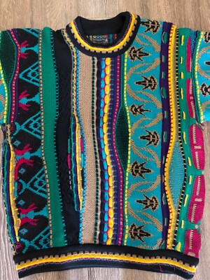 VINTAGE COOGI Sweater 80’s/90s KNIT 3D Textured Multi Colored Large ...