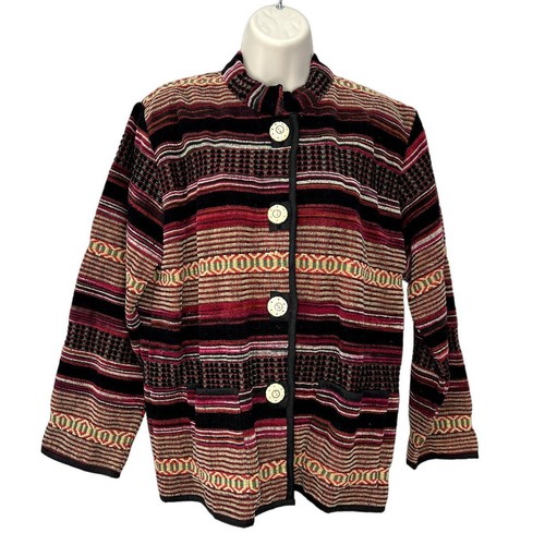 Vintage Flashback 90s Womens M Boho Tapestry Button Jacket Black Stripe ...