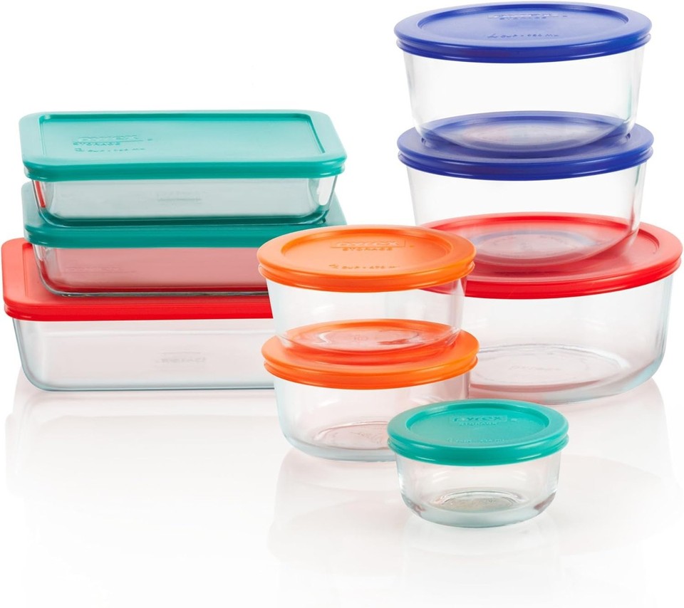 Color-Coded Airtight Glass Storage Containers, 18-Piece | eBay UK