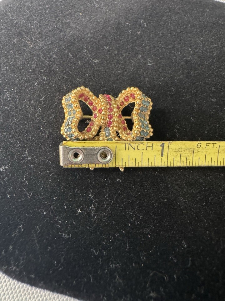 Vintage Ciner Signed Gold Tone Blue & Pink Beads Ribbon Bow Brooch Pin ...