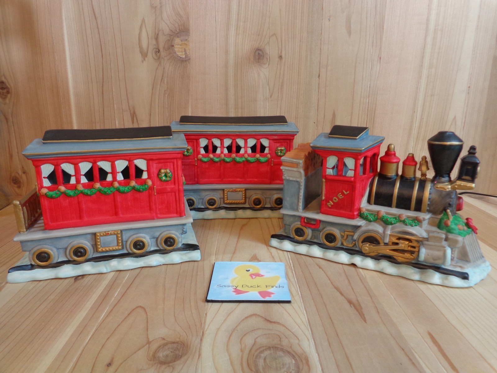 Christmas Train Figurine Set of 3 with Lights Ceramic Engine Car ...