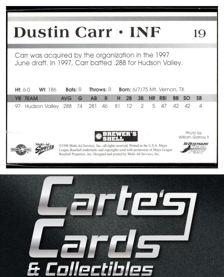 Dustin Carr 1998 Multi-Ad St. Petersburg Devil Rays #19 Tampa Bay | eBay