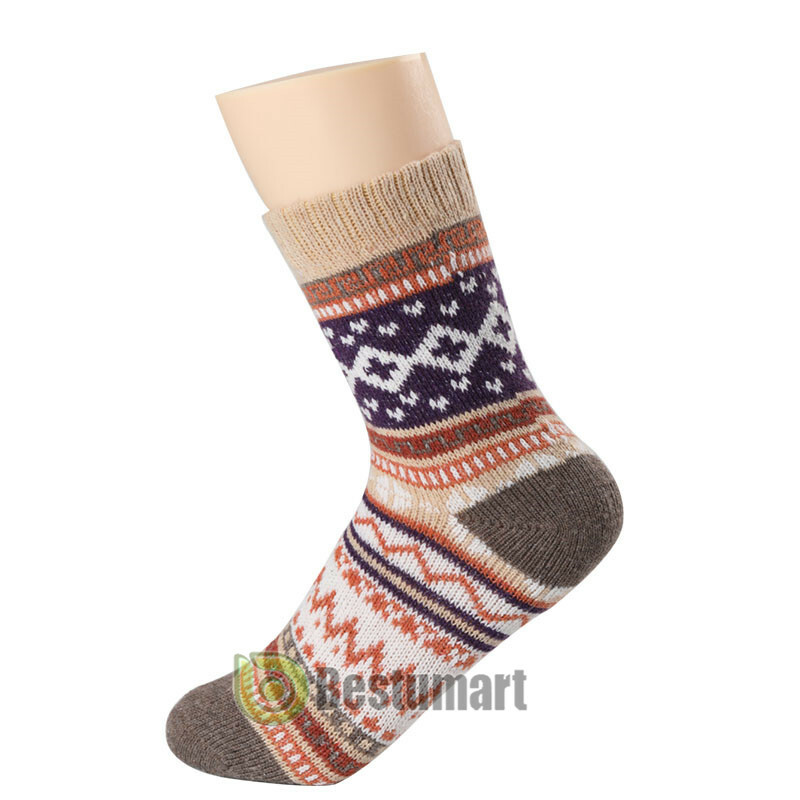 1-5Pairs Socks Men Women Vintage Style Winter Soft Warm Thick Knit Wool ...
