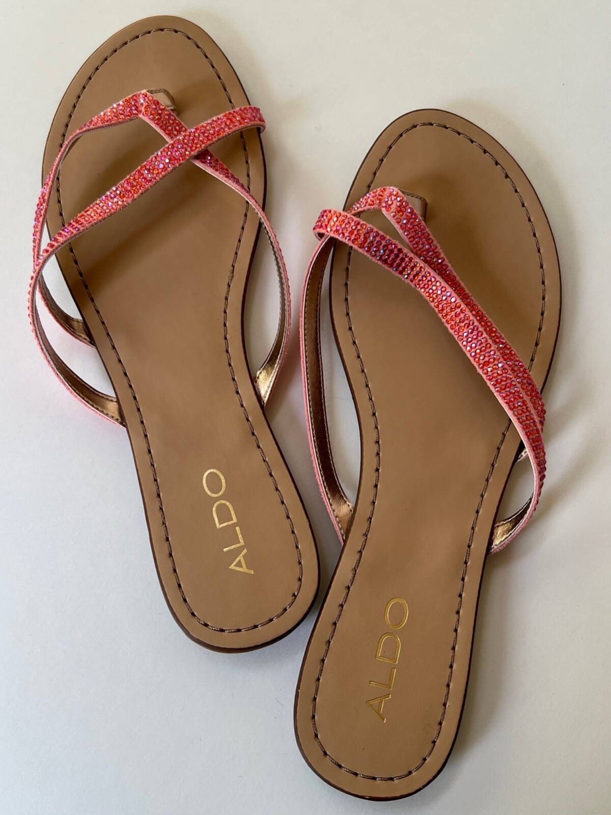NEW! Pair ALDO Summer FLAT THONG SANDAL Rhinestones W… - Gem