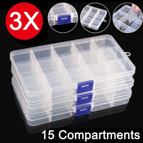 3X Transparent 15 Removable Sections Organiser Compartment Boxes ...