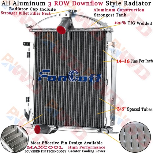 3 Rows Aluminum Radiator For Ford Model A Heavy Duty 3.3L L4 GAS 1928 ...