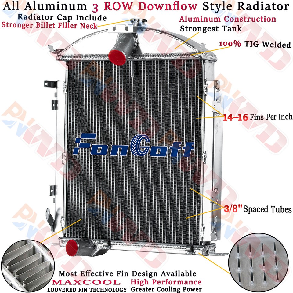 3 Rows Aluminum Radiator For Ford Model A Heavy Duty 3.3L L4 GAS 1928 ...