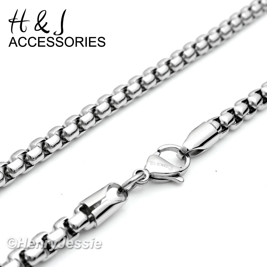 18"-40"MEN 316L Stainless Steel 5mm Silver Box Link Chain Plain Cross ...