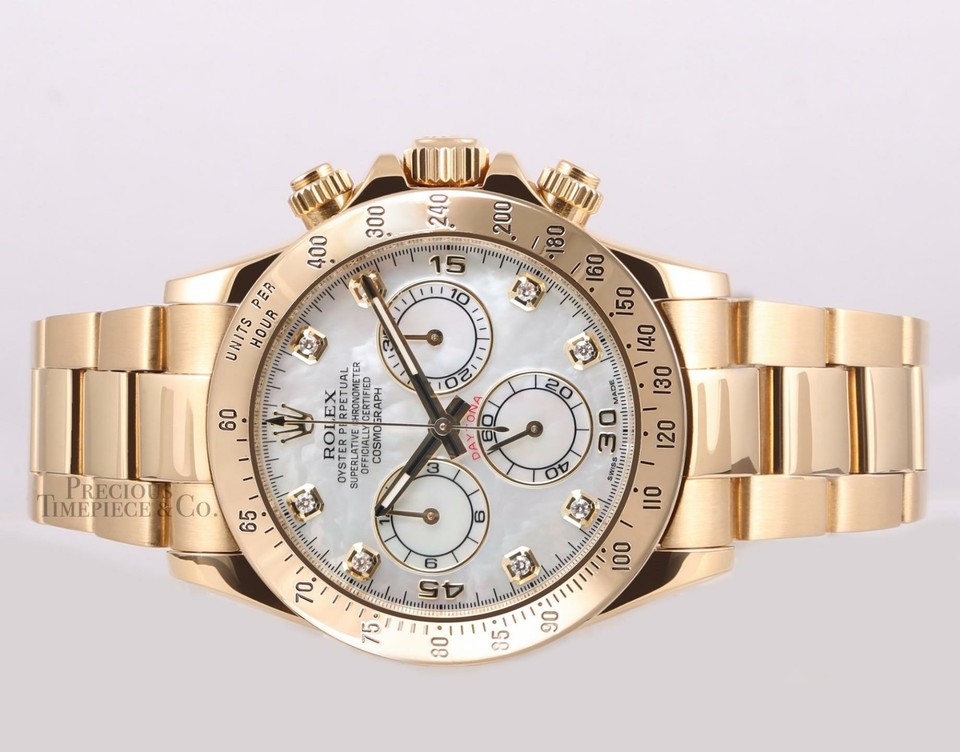 Rolex Men 40mm Daytona 116528 18k Yellow Gold Chronograph-White MOP ...