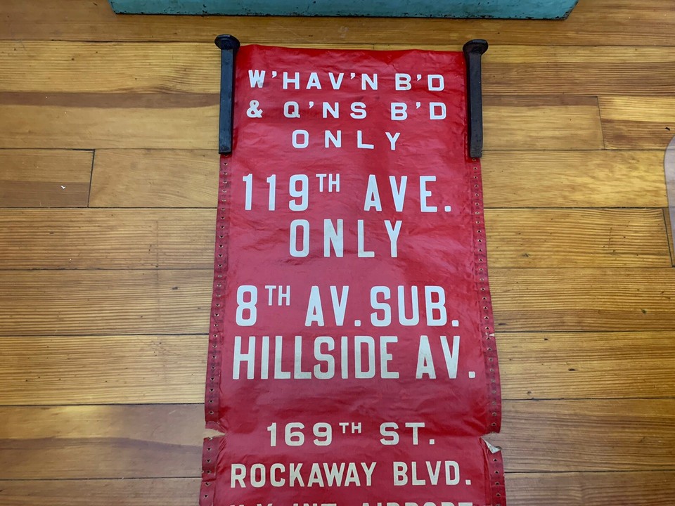 NY NYC GREEN BUS ROLL SIGN 8TH AVE SUBWAY AIRPORT HILLSIDE ROCKAWAY ...