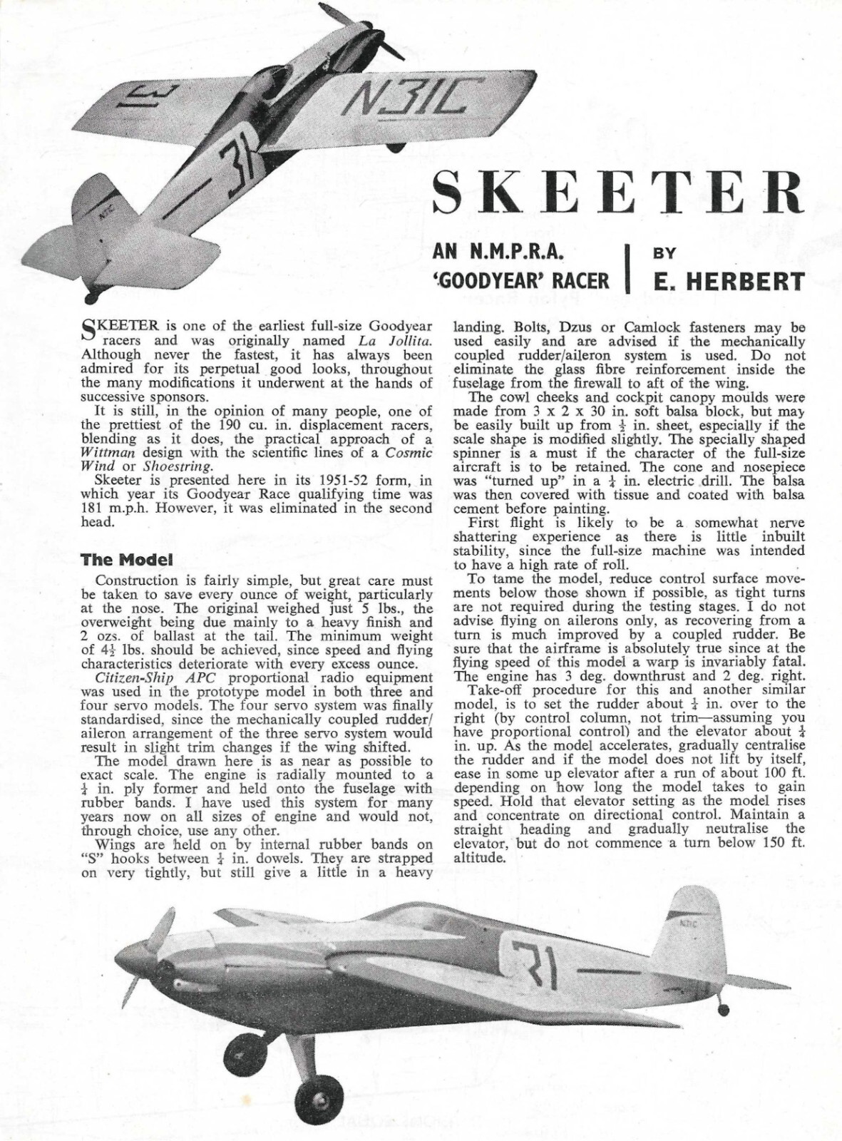 Model Airplane Plans (RC): SKEETER 43" NMPRA Goodyear Racer for .40 ...