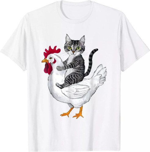 Funny Cat Riding Chicken Cat On A Chicken Lover Meme Unisex T-Shirt | eBay